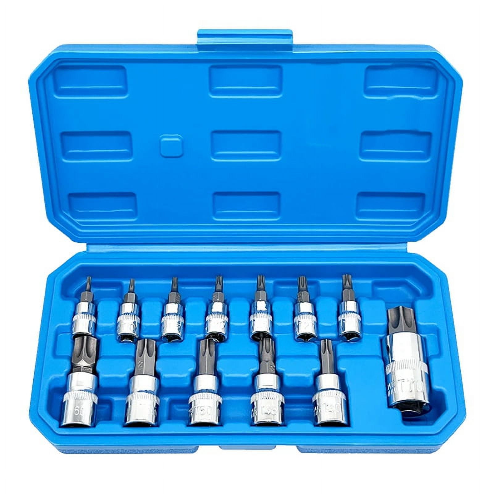 13Pcs Star Torx Bit Socket Set T8-T70 H2-H14, Sockets 1/4Inch,3/8Inch & 1/2Inch Drive for Hand ...