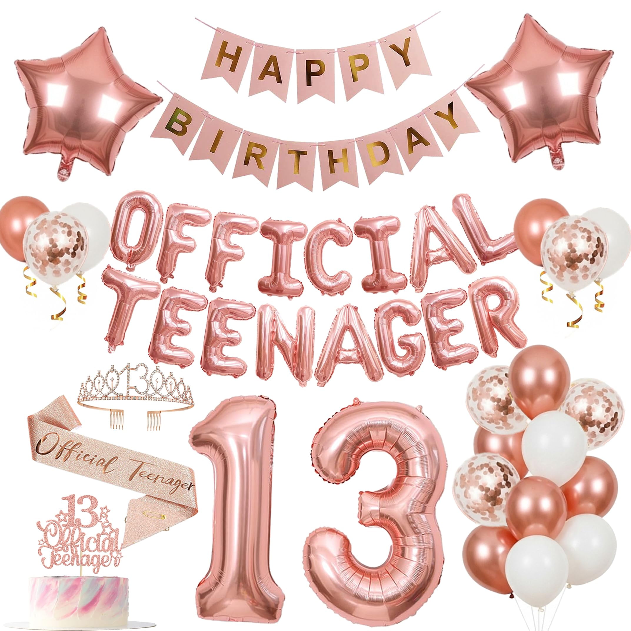 13TH Birthday DecorationsTRDN For Girls Rose Gold White Balloons with ...