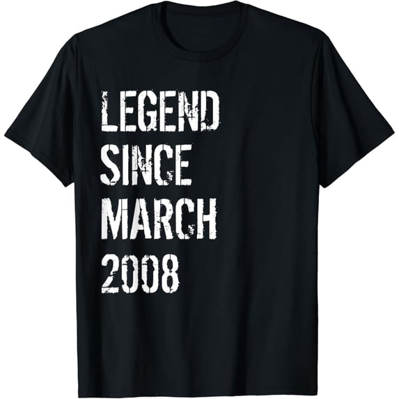 13Th Birthday Gift Boys Girls Born March 2008 T-Shirt Vintage Tee ...