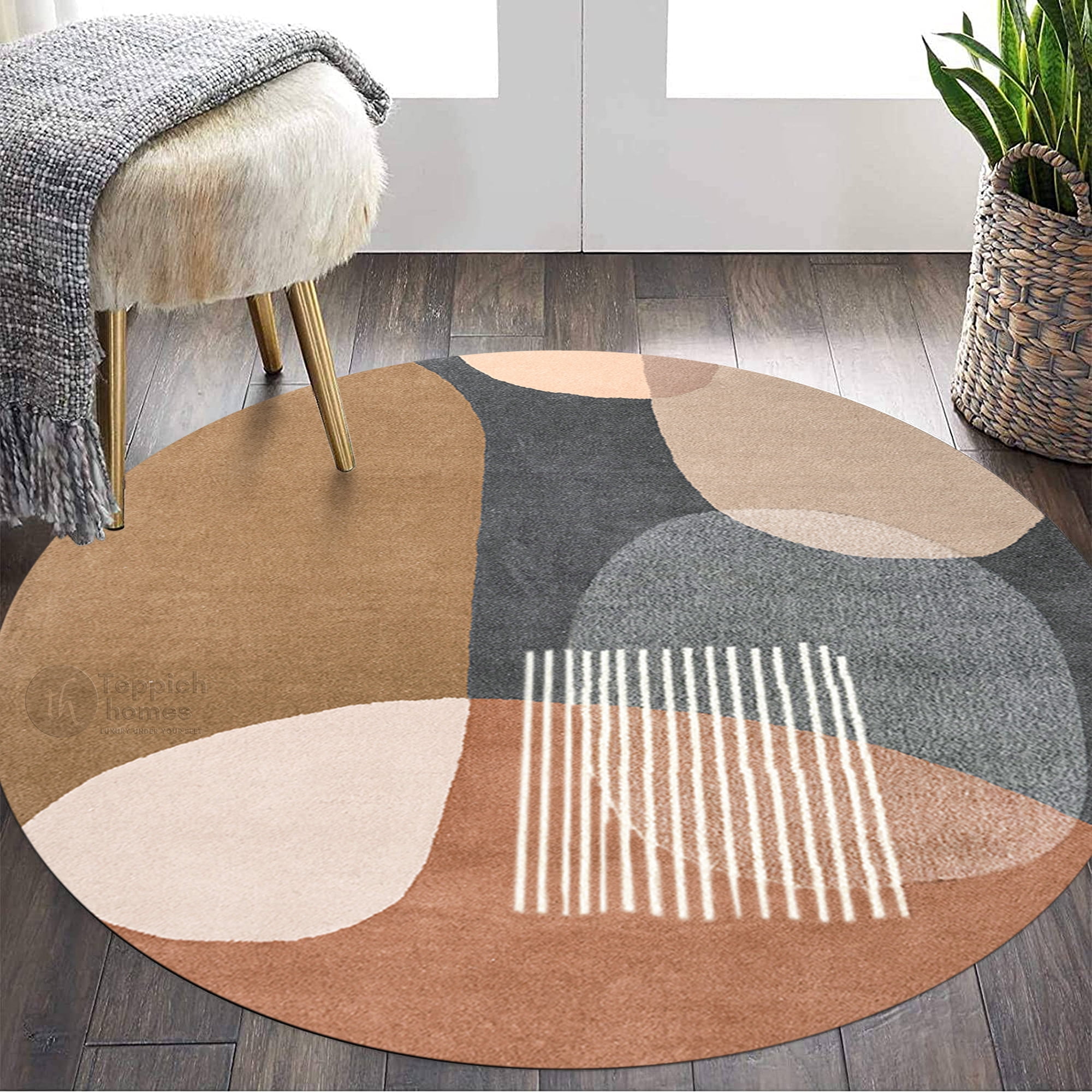 13X13 Tufted Rug, Bed, Kids, room, Round Carpet, Geometric Design ...