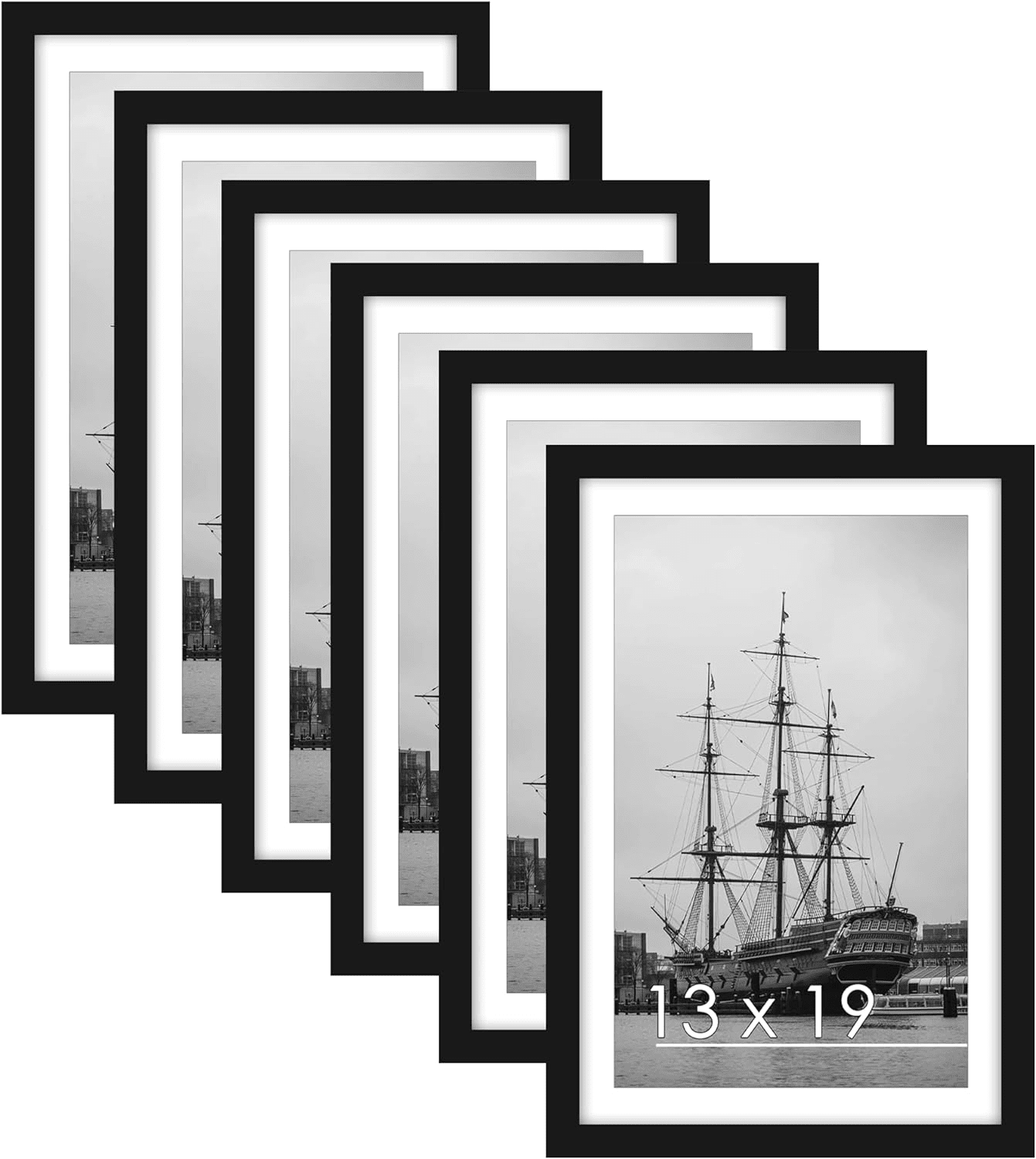 13X19 Picture Frame Set of 6, Display Pictures 11 X 17 with Mat or 13 X ...