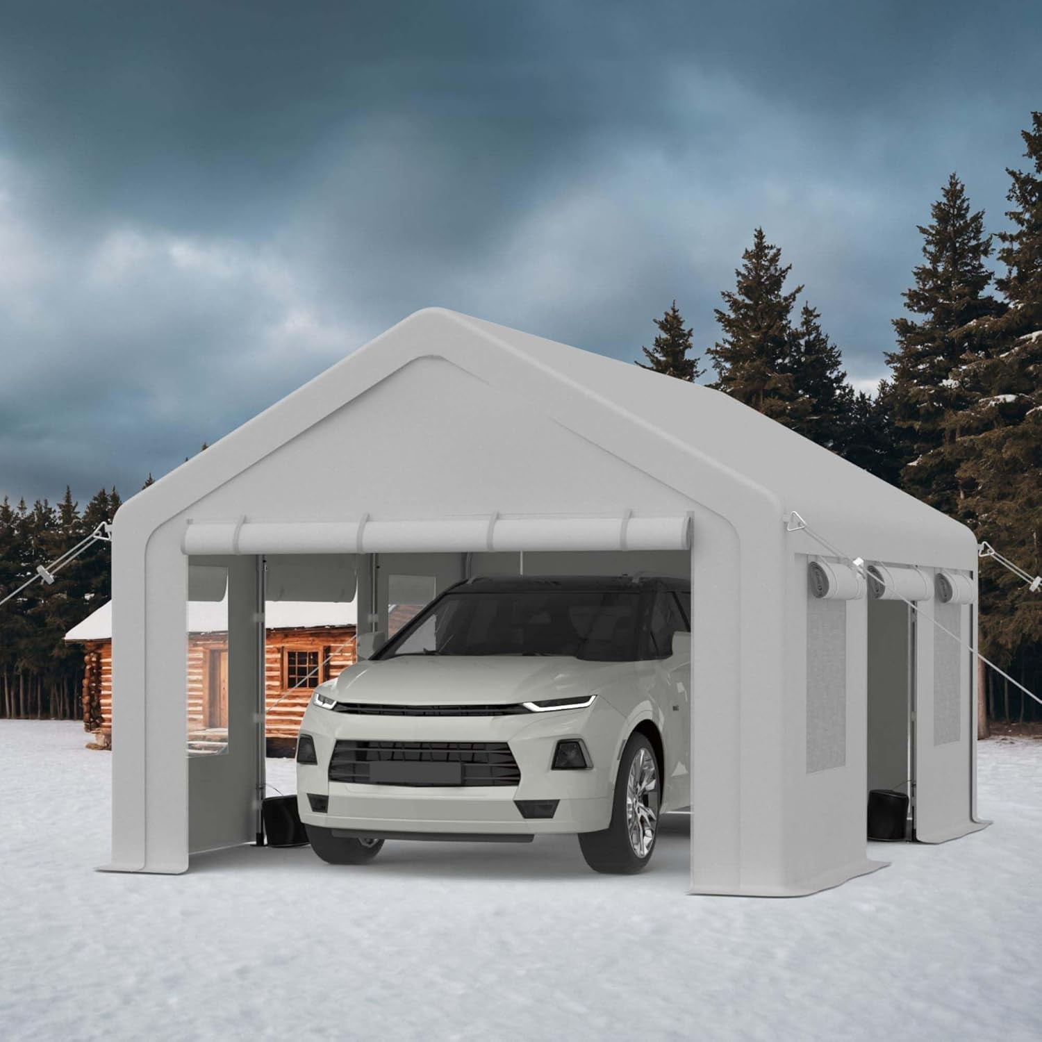 13X20FT Carport, Heavy Duty Carport with Roll-Up Sidewall and ...
