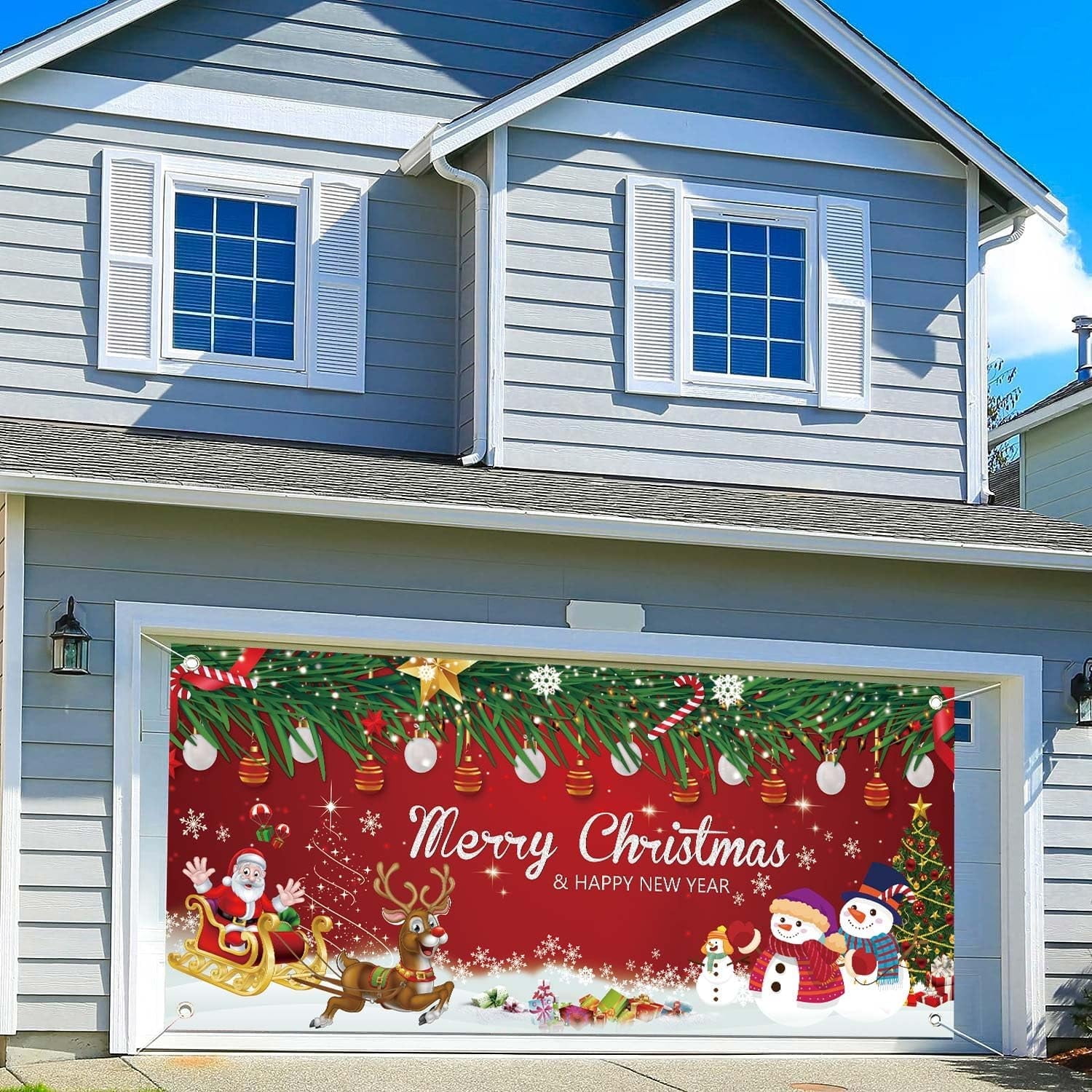 13X6 ft Merry Christmas Garage Door Banner, Winter Santa Snowman ...