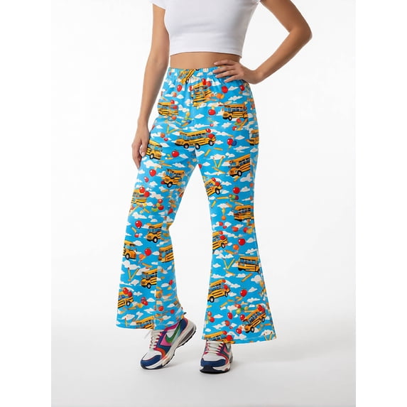 13Y Girls Colored Flared Pants Digital Print Trousers Slim-Fit Wide Leg ...