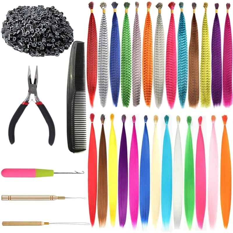 13count/Lot 20'' Synthetic Rainbow Hair Extensions kit Colored Hair ...