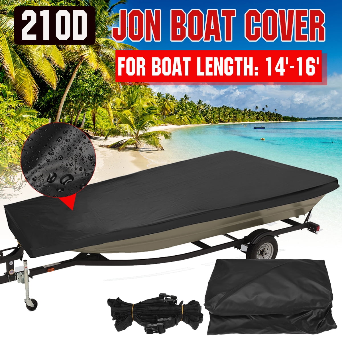 "Waterproof Heavy Duty 210D Jon Boat Cover for 13'-15', Max Beam Width ...