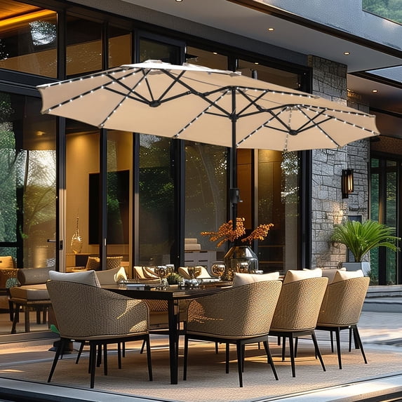 13ft Outdoor Patio Umbrella with Solar Lights, 120 LED 12-Mode Large ...