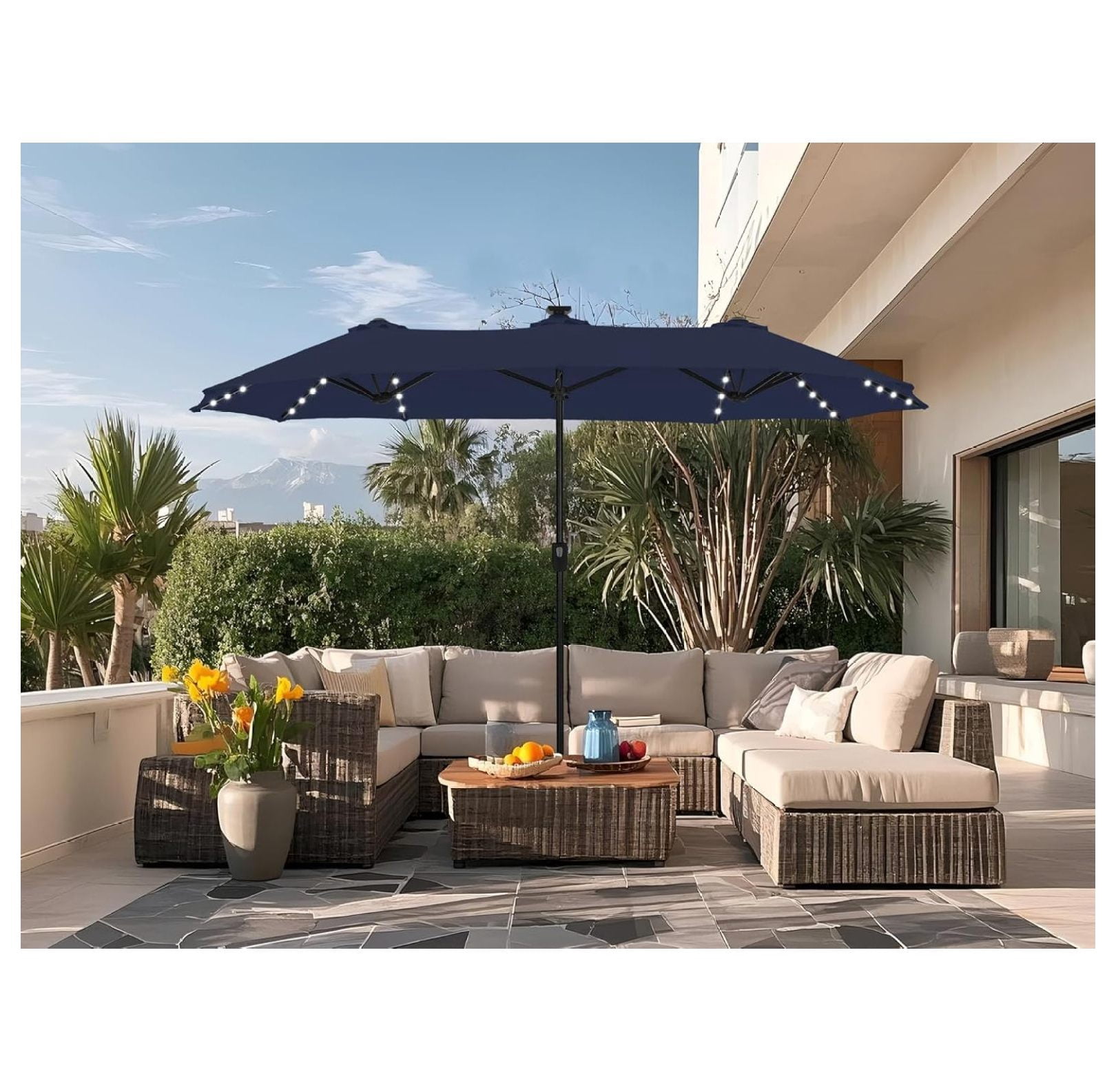 13ft Patio Umbrella with Crank Lift, Large Outdoor Double-sided ...