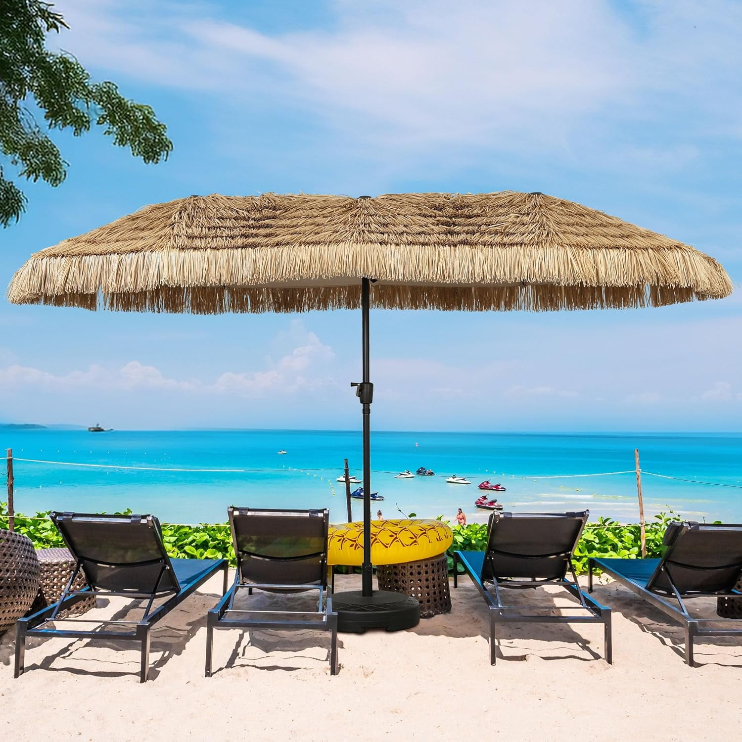 13ft Thatch Umbrella Tiki Bench umbrella With Crank, Water-resistant ...