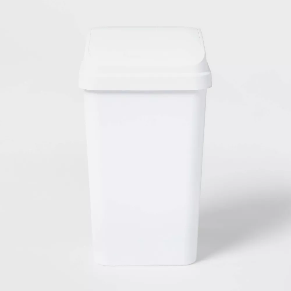 13gal Swing Top Waste Basket White: Kitchen Trash Can, 13 Gallon ...