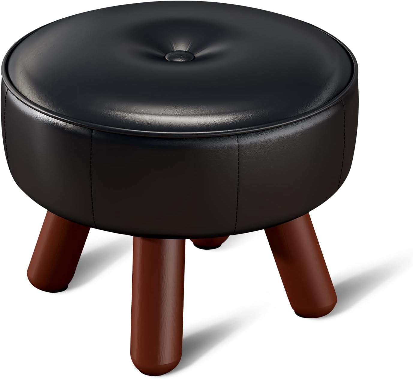13in Small Foot Stool Ottoman, Round Faux Leather Foot Rest, Footstool ...