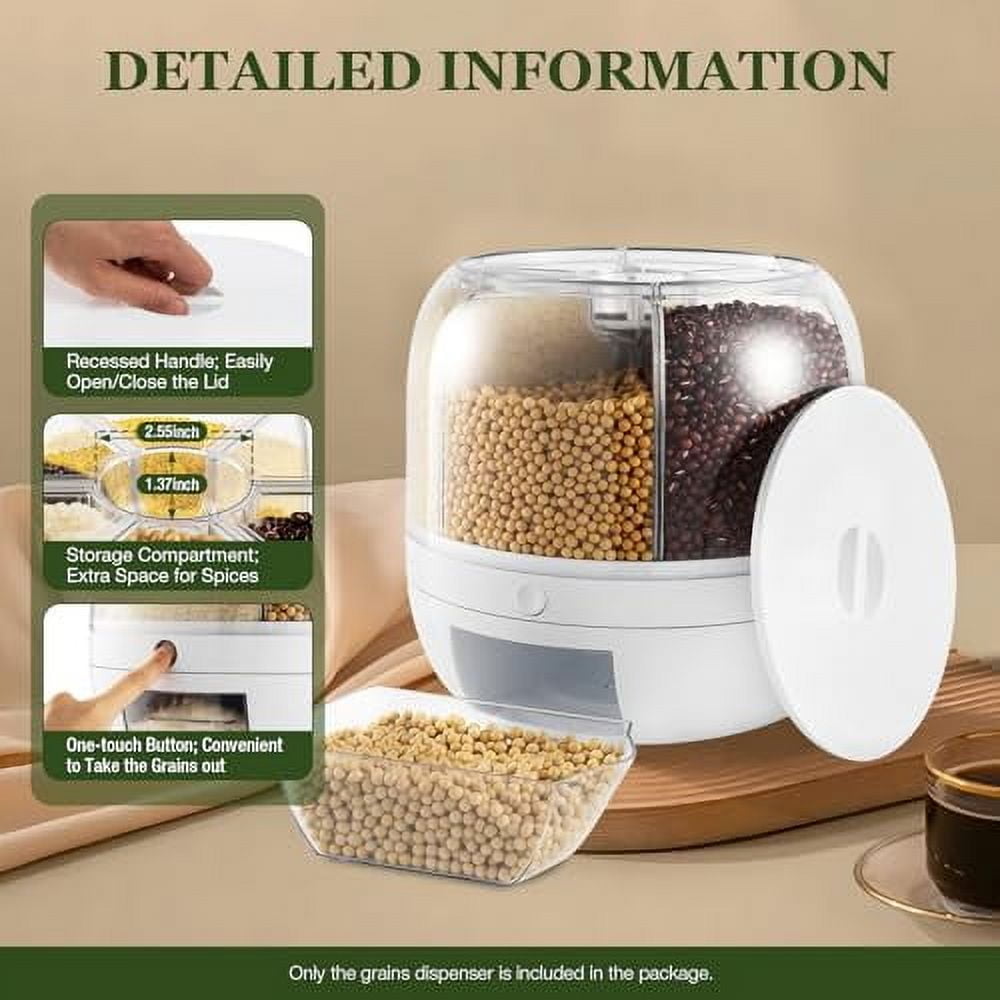 13lbs Grains Dispenser Rice and Grain Storage Container 360°Rotating ...