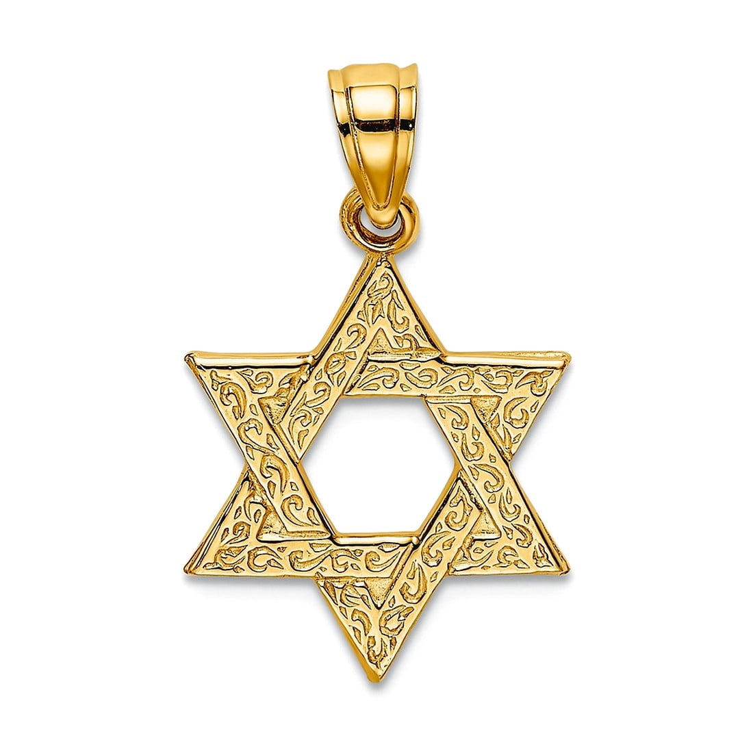 13mm 10k Solid Yellow Gold Engraved Swirls Religious Judaica Star of ...