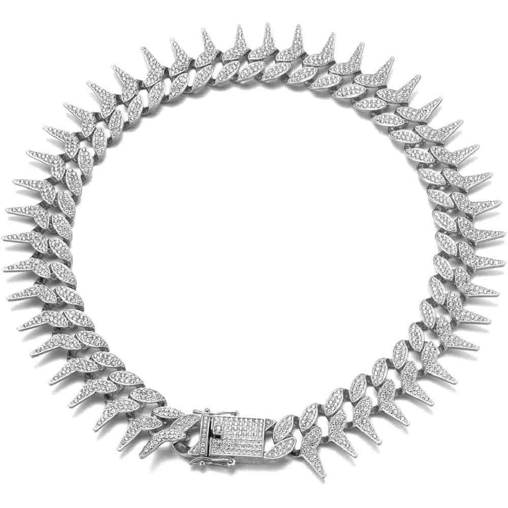 13mm Bling Diamond Chain Dog Cat Collar with Spiked Rivet Design ...