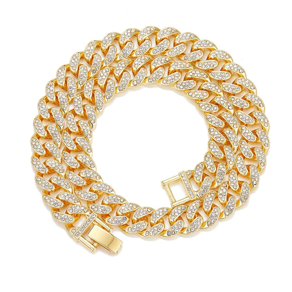 13mm Cuban Chain Mens Ladies Heavy Duty Power Necklace Ice Crystal ...