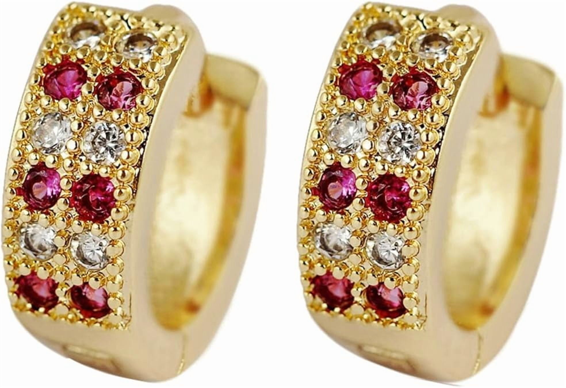 13mm Double Line Hoop 2ct Lab Created Princess Cut Pink Ruby Silver ...