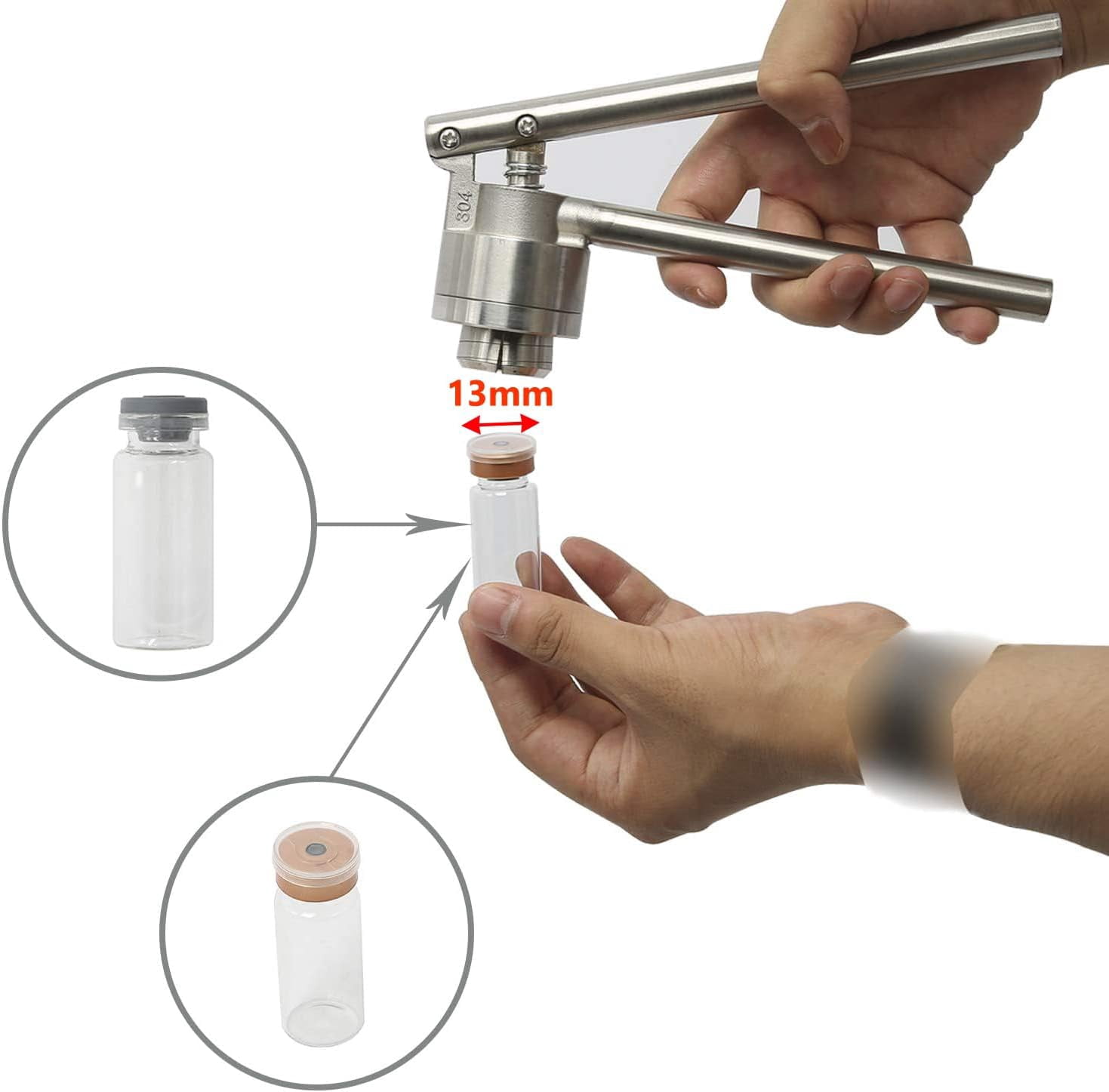 13mm Vial Crimper, Manual Sealer Hand Sealing Machine with 10 Set of ...