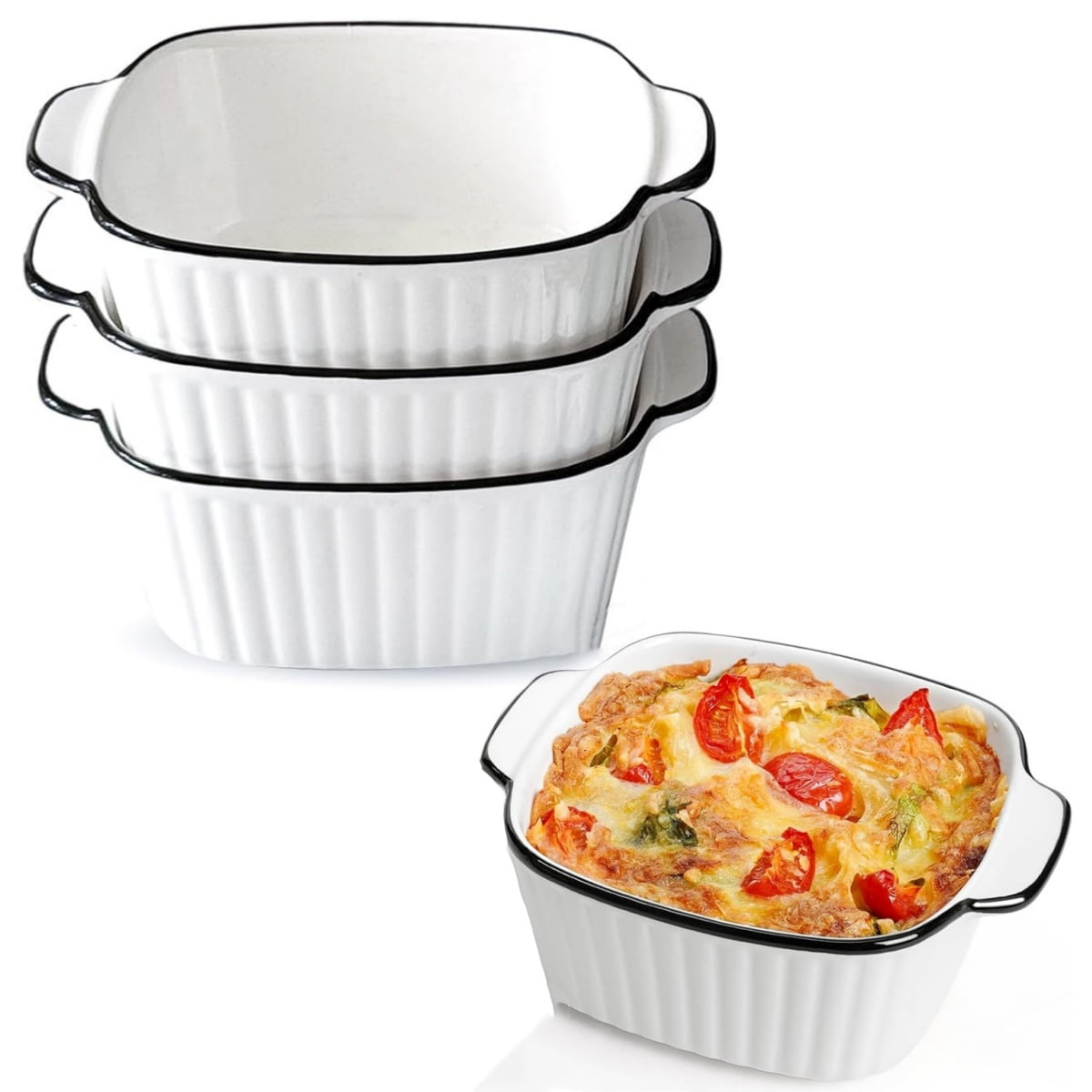 13oz Ceramic Baking Dish, Dingrich 4 Pack Small Baking Dish Set, Square Mini Baking Dishes with ...