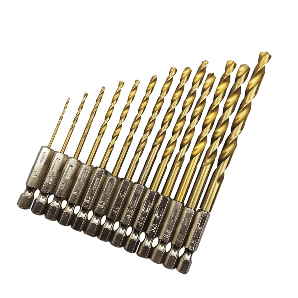 13pc HSS HIGH SPEED STEEL DRILL BIT SET HEX SHANK BITS - TITANIUM COATED Change, 1/4'' Hex Shank ...