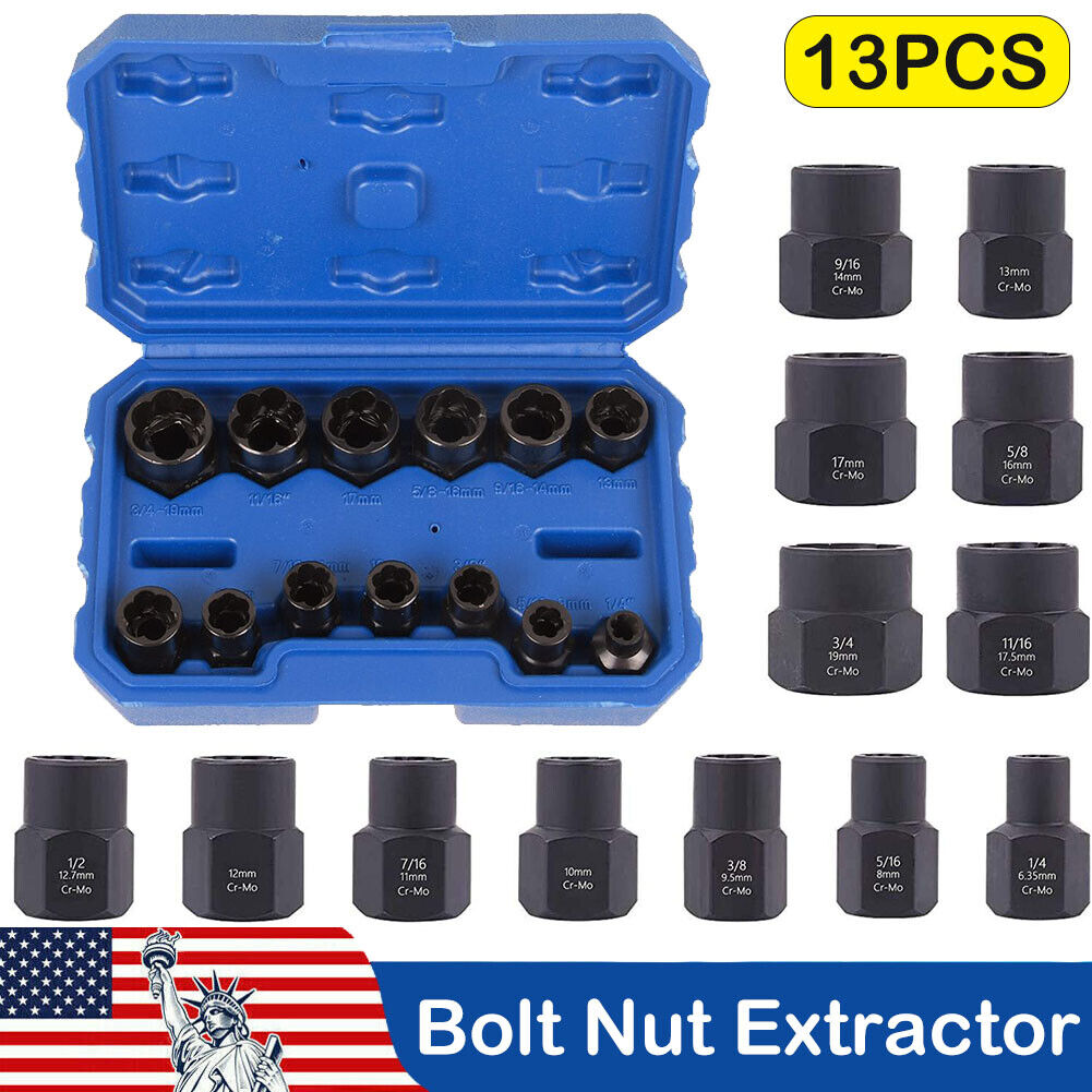 13pc Impact Bolt Extractor Nut Remover Set - Stripped Bolt Extraction ...
