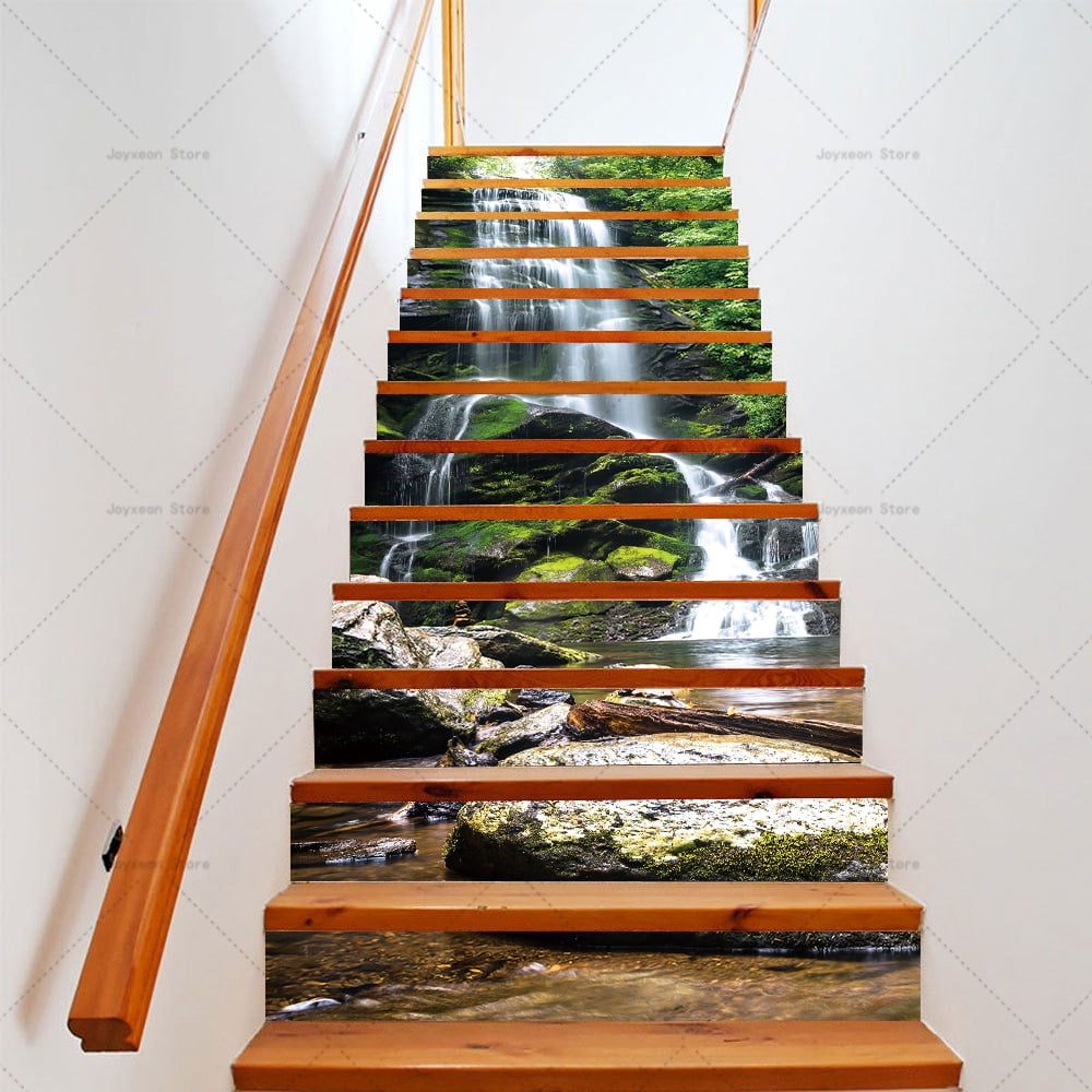 13pcs/6pcs Scenic Staircase Stickers Vinyl PVC Waterproof Staircase ...