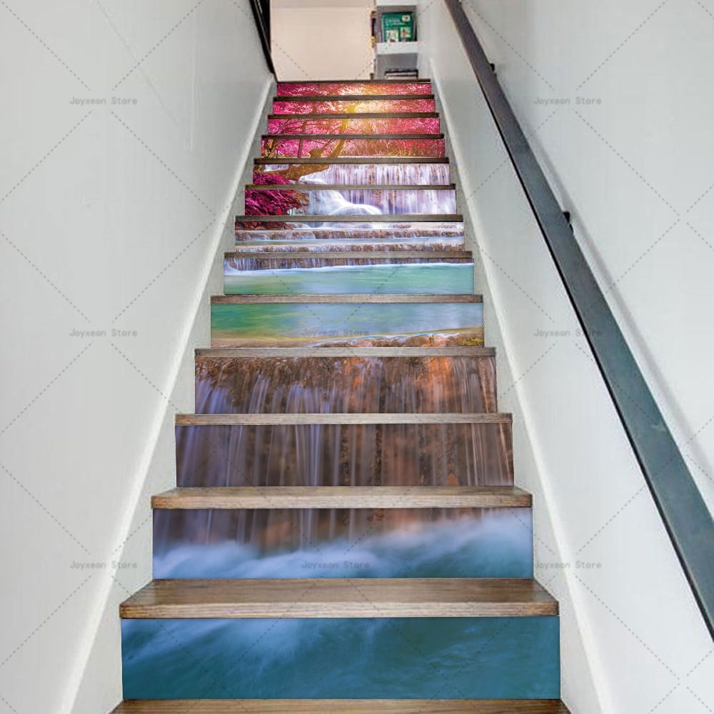 13pcs/6pcs Scenic Staircase Stickers Vinyl PVC Waterproof Staircase ...