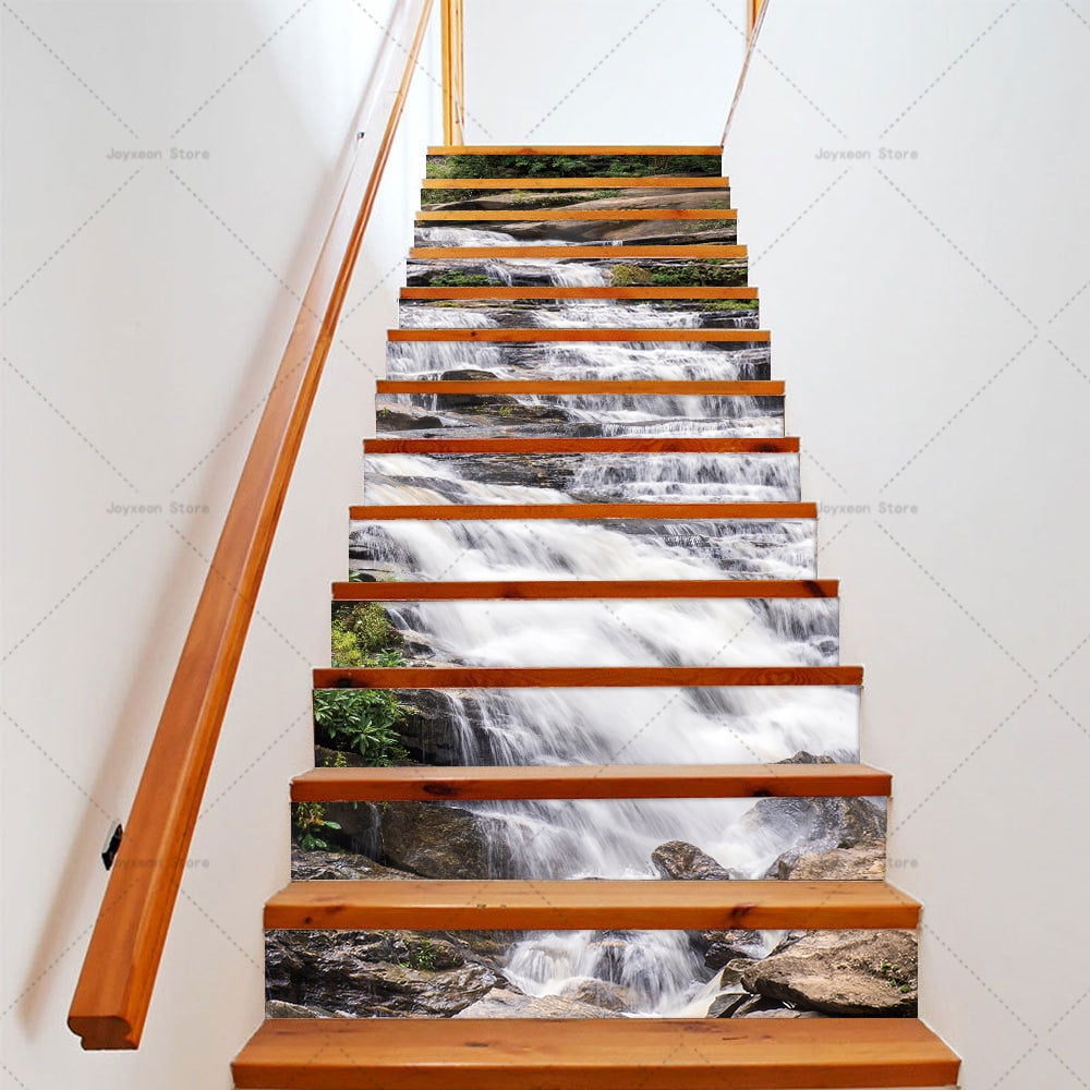 13pcs/6pcs Scenic Staircase Stickers Vinyl PVC Waterproof Staircase ...