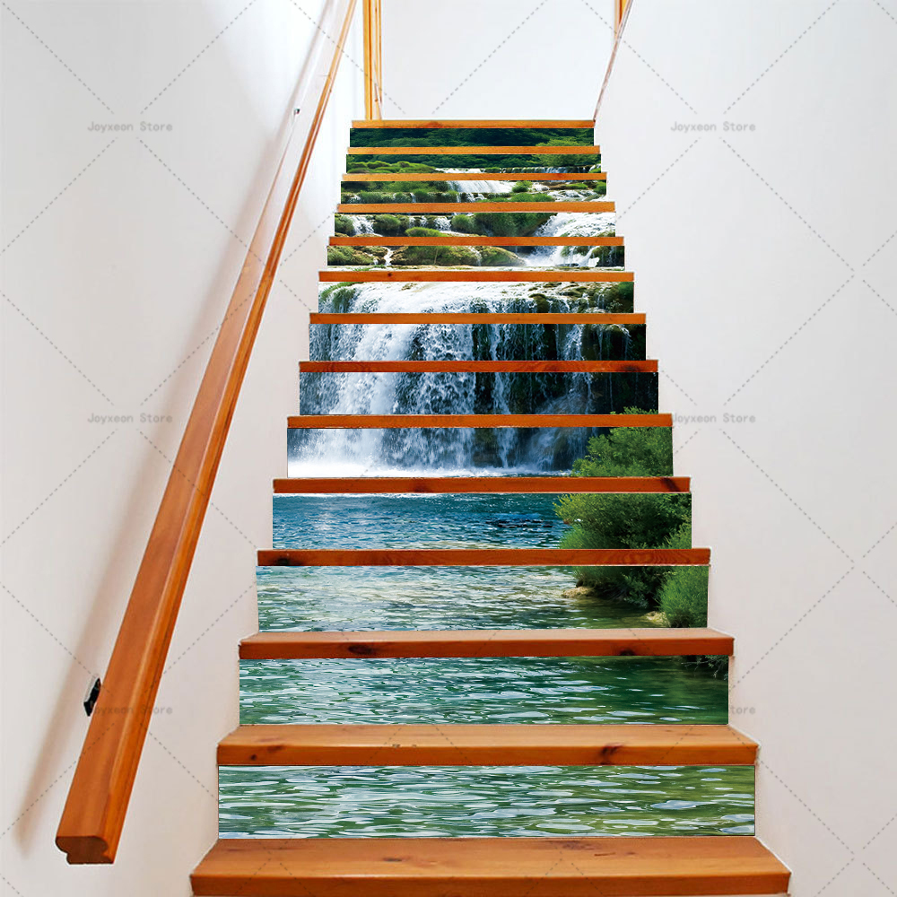 13pcs/6pcs Scenic Staircase Stickers Vinyl PVC Waterproof Staircase ...