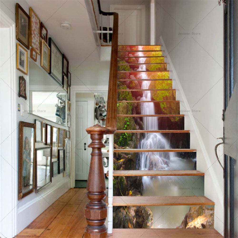 13pcs/6pcs Scenic Staircase Stickers Vinyl PVC Waterproof Staircase ...