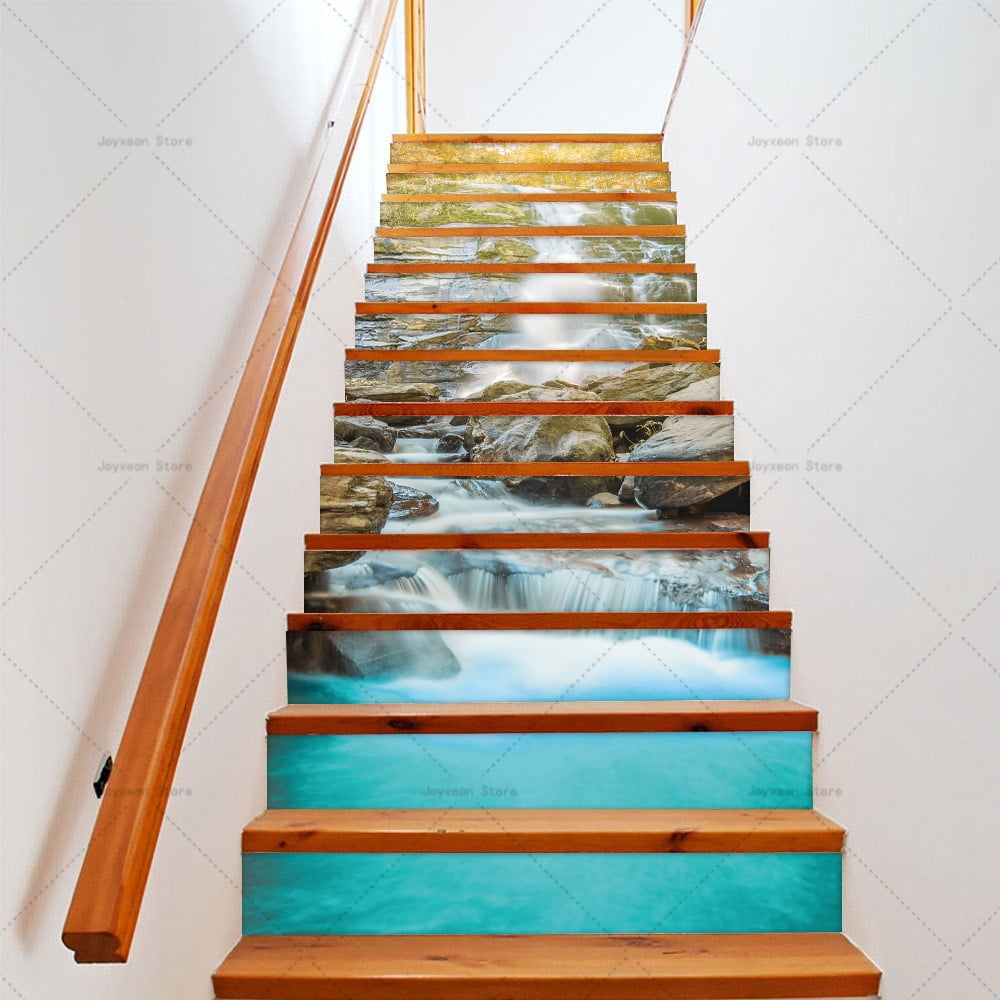 13pcs/6pcs Scenic Staircase Stickers Vinyl PVC Waterproof Staircase ...