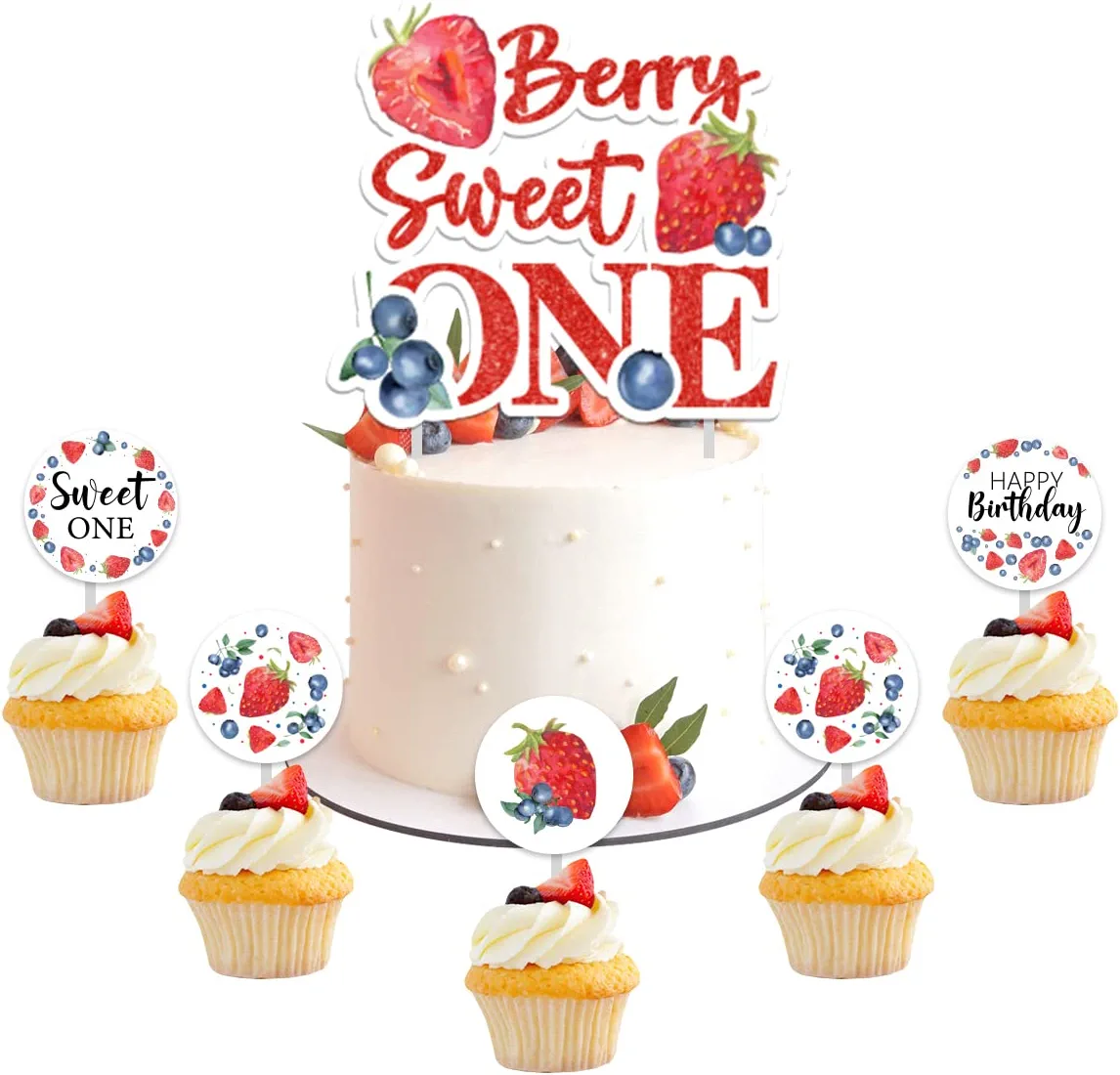13pcs Berry Sweet One Cake Decorations, Strawberry Birthday Cake Topper ...