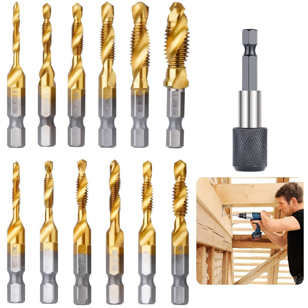 13pcs Drill Tap Bit Set, SAE/Metric Tap & Drill Bit Combination Set ...