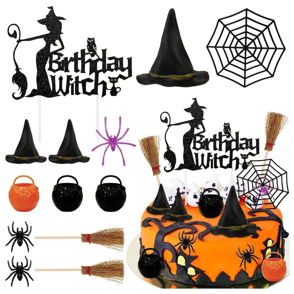 13pcs Halloween Witch Cake Topper Happy Birthday Cake Decorations Black ...