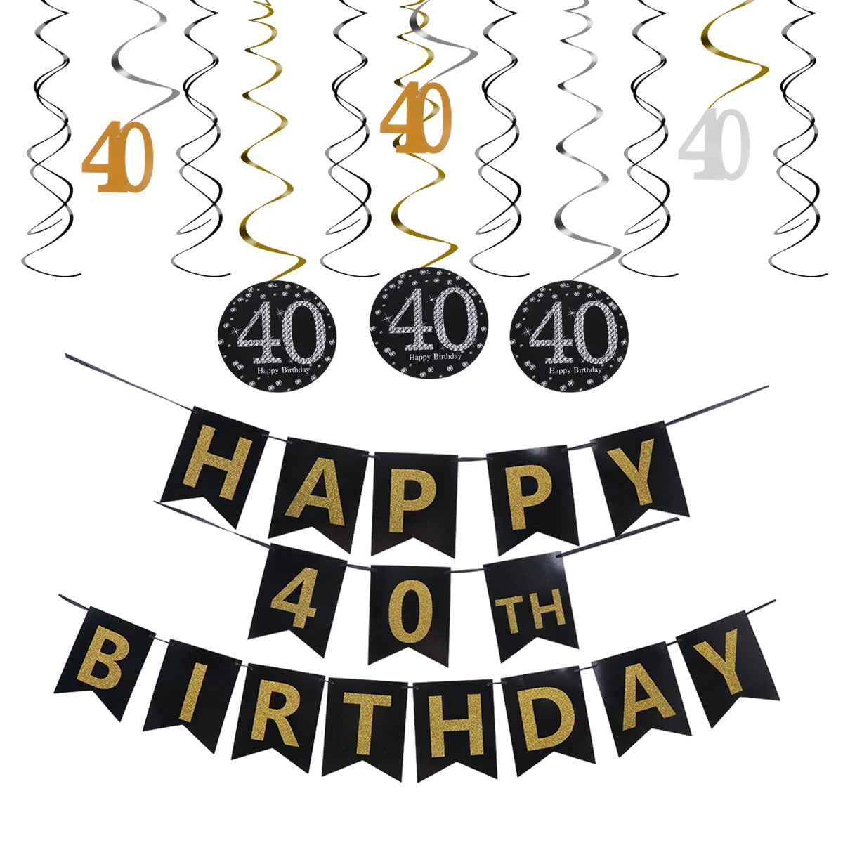 13pcs Happy 40th Birthday Swirls Set with Banner Hanging Ornament ...
