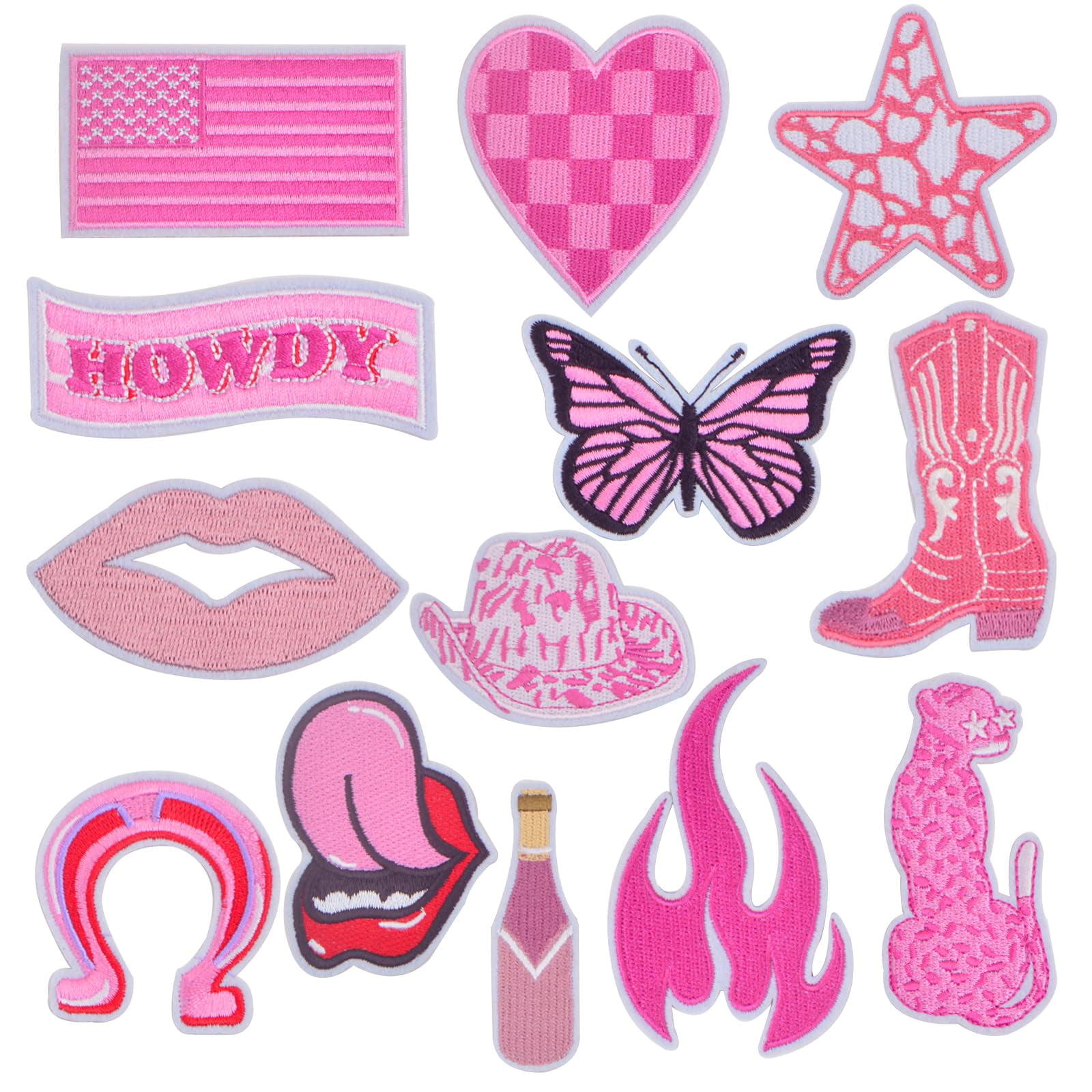 13pcs Pink Iron on Patches Cowgirl Girly Fun Cute Sew on Embroidered ...