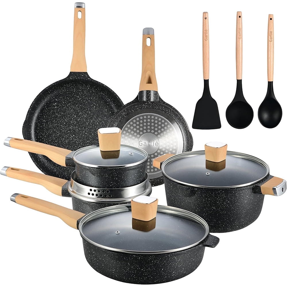 13pcs Pots and Pans Set, Nonstick Black Granite Set, Cookware Sets ...