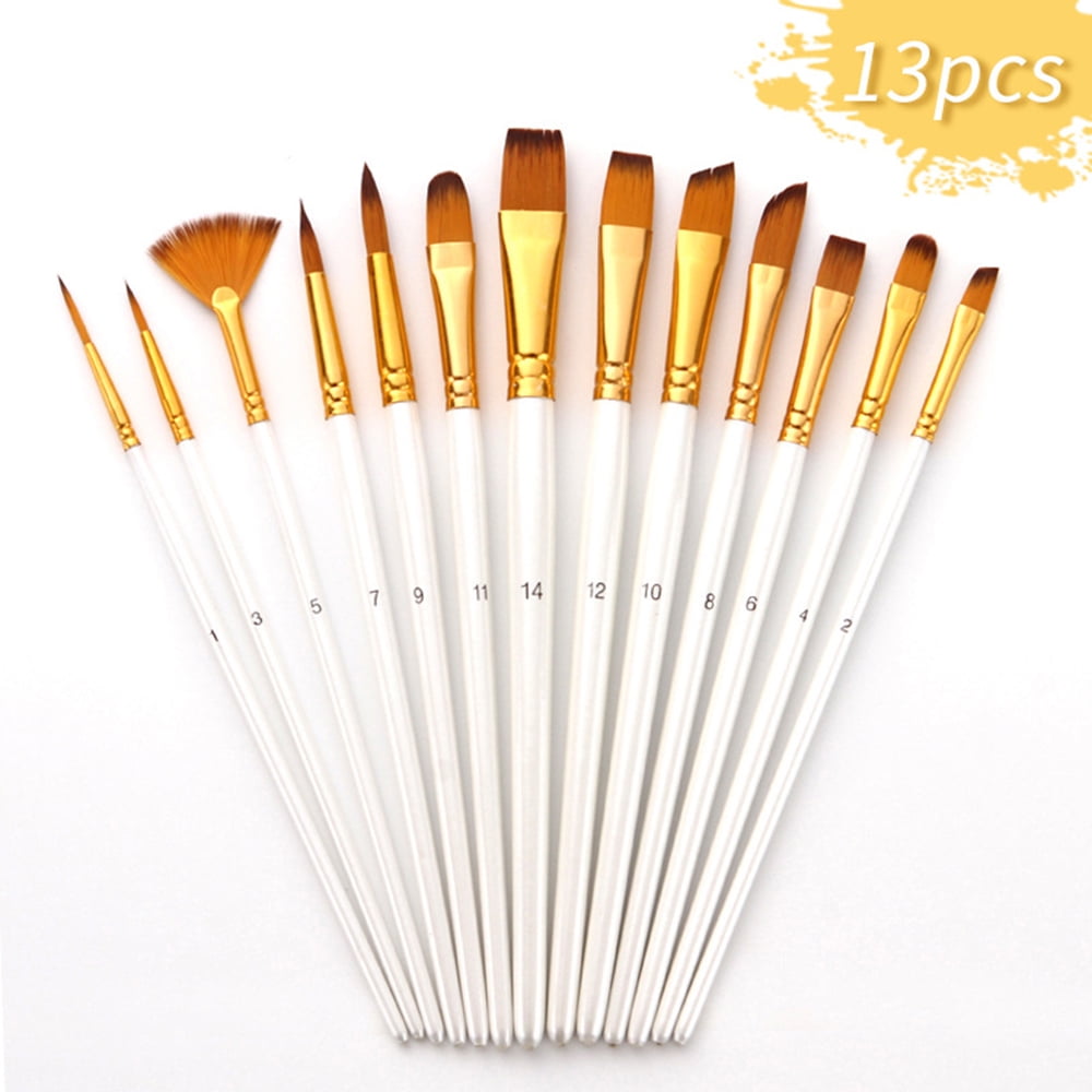 13pcs Professional Paint Brushes Set Nylon Hair Wooden Handle Artist ...