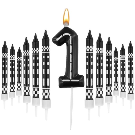 13pcs Racing Cars Themed Birthday Candles, Black and White Checkered ...