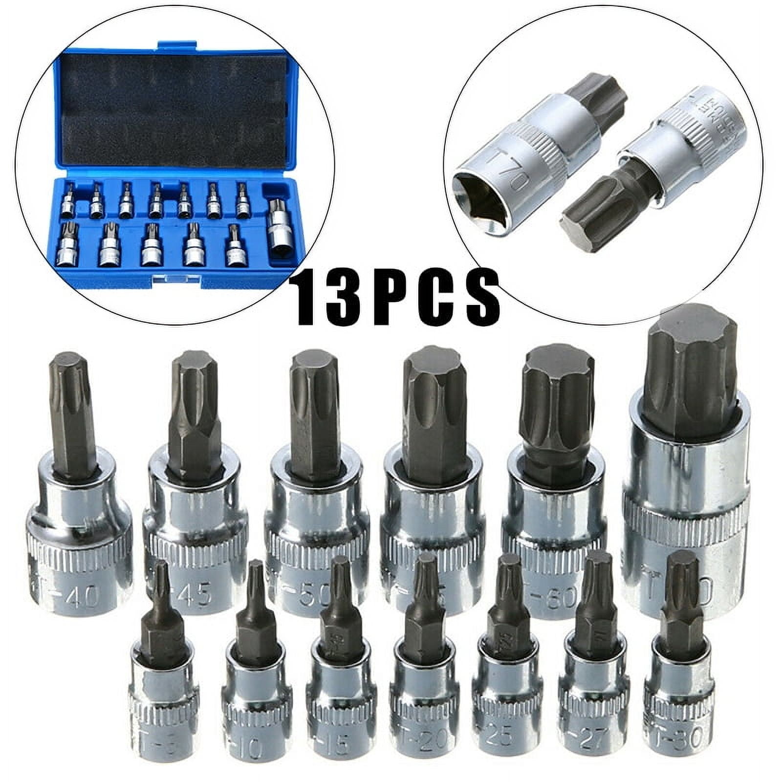 13pcs/Set Impact Tamper Proof Torx Star Bit SleeveHead Machine Motor Socket Set Wrench Set 1/4 3 ...