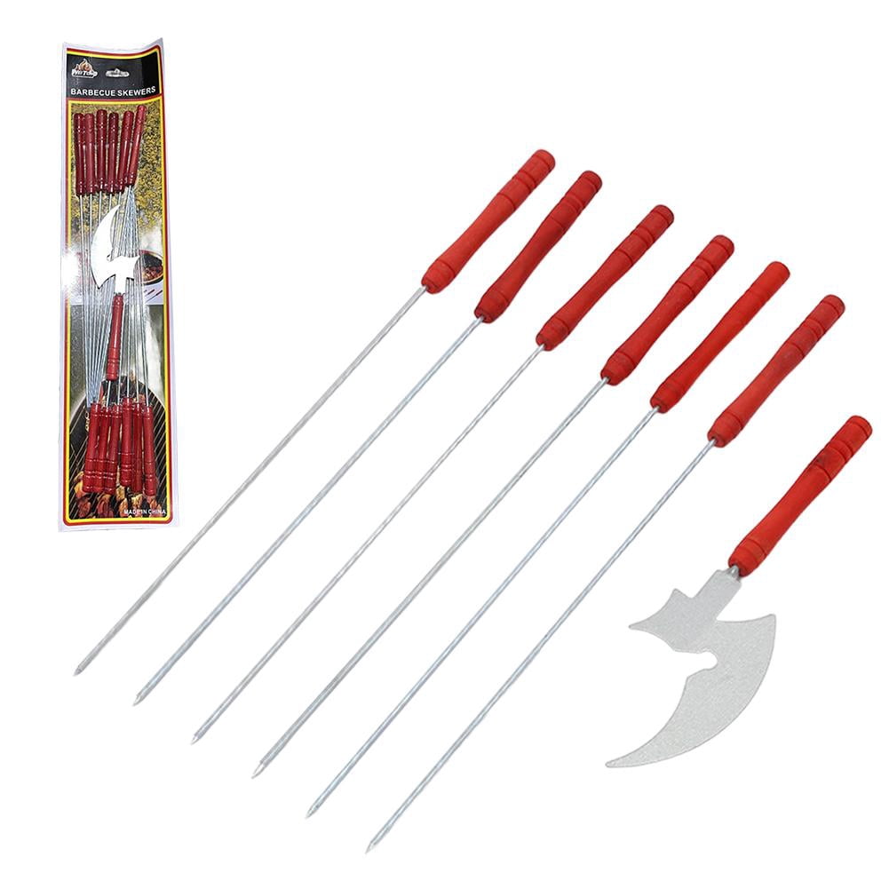 13pcs Stainless Steel BBQ Skewers with Wooden Handles - 13 Inch ...