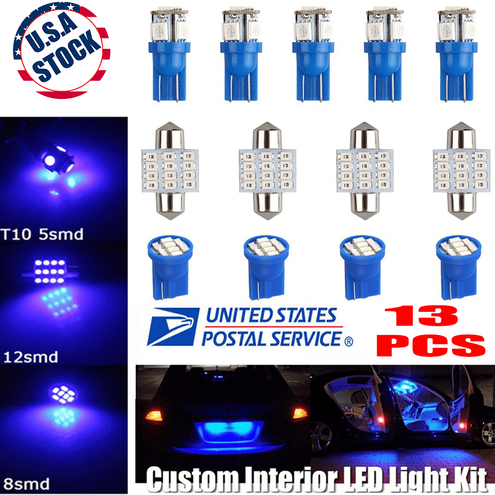 13pcs T10 LED Lights Interior Package Kit Ice Blue Dome Map License ...