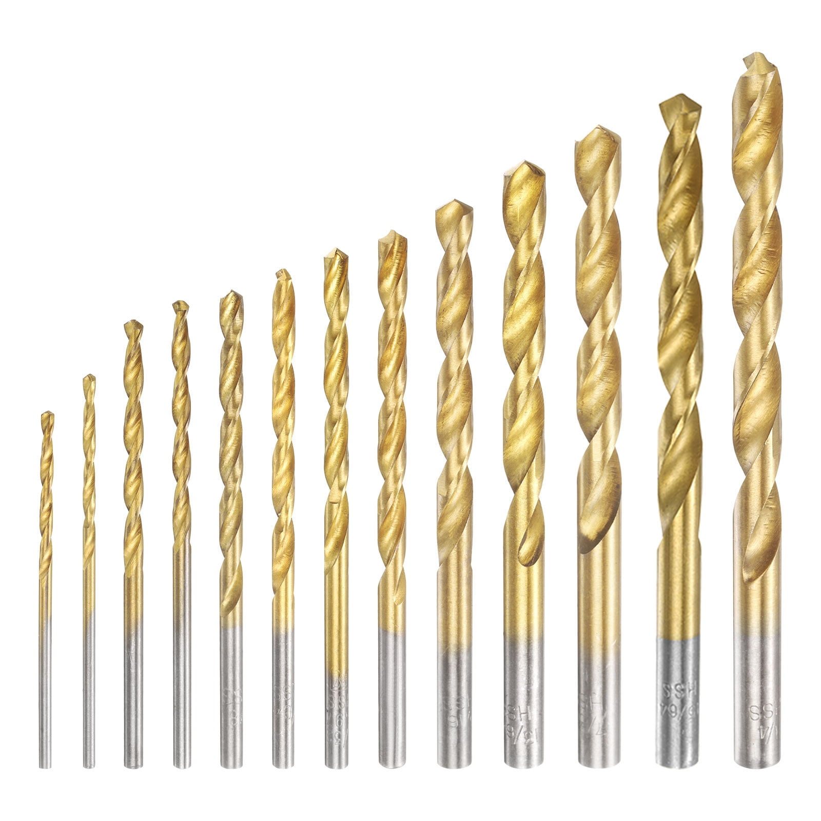 Uxcell 13Pcs Titanium Twist Drill Bit Set 13 Sizes Round Shank High ...