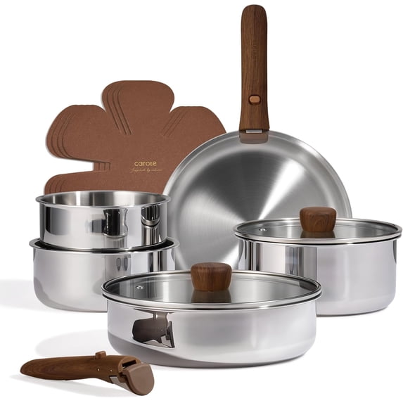 13pcs Tri-Ply Stainless Steel Cookware Set with Detachable Handle, Pots ...