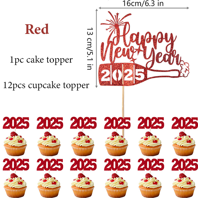 13pcs/set Happy New Year Cake Cupcake Topper Glitter Firework 2025 Cake ...
