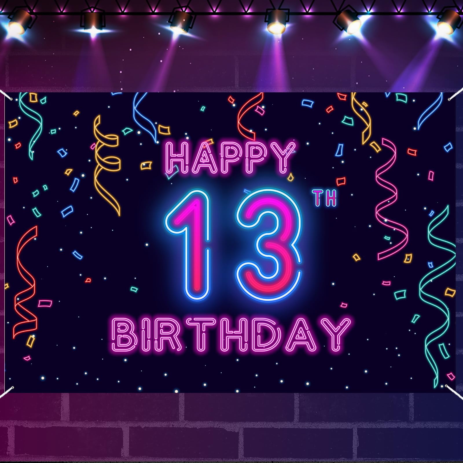 13rd Neon Birthday Banner Backdrop, 13 Years Birthday Banner Let Glow ...