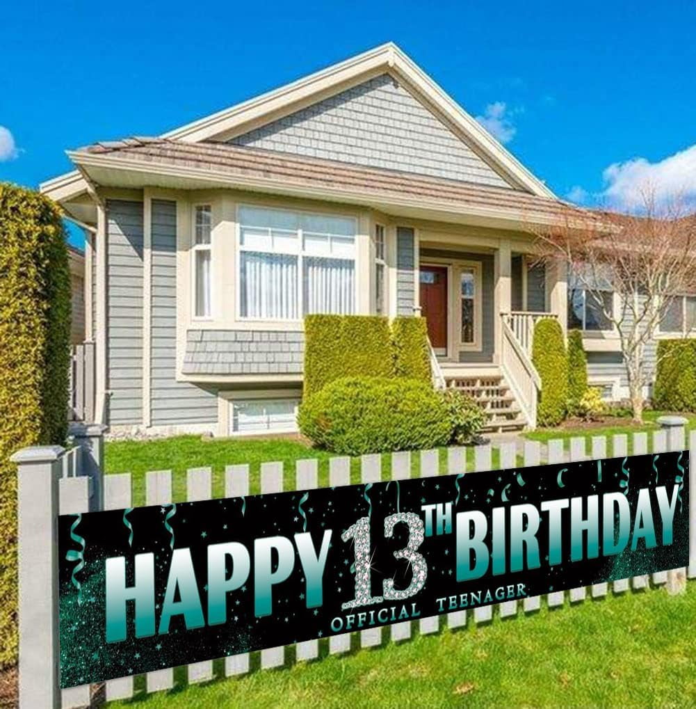 13th Birthday Banner, Green, 13 Years Old Backdrop, Teenager Yard Sign ...