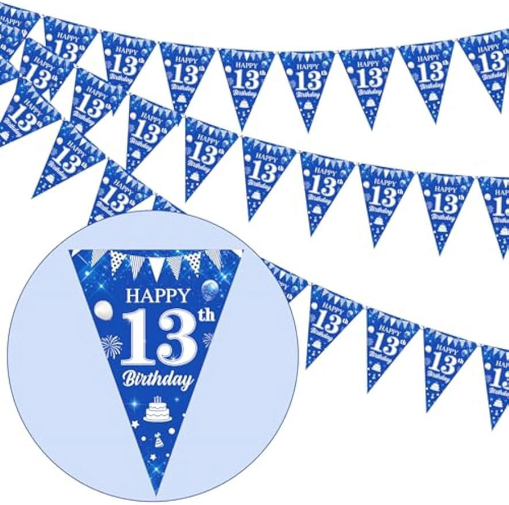 13th Birthday Decorations for Boys Blue, 3 Pack 13th Happy Birthday ...