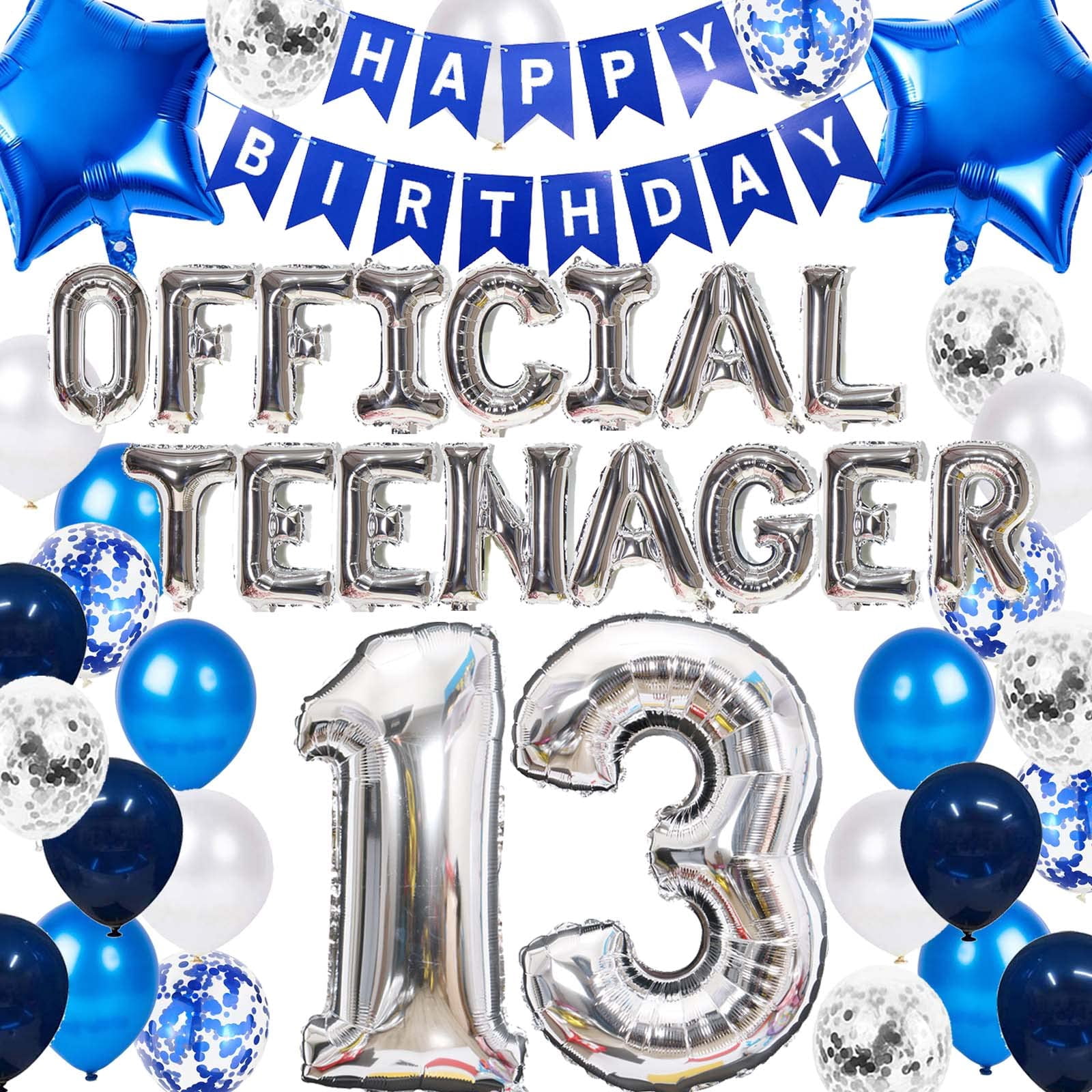 13th Birthday Decorations for Boys Girls KKS1 - Blue Silver Official ...