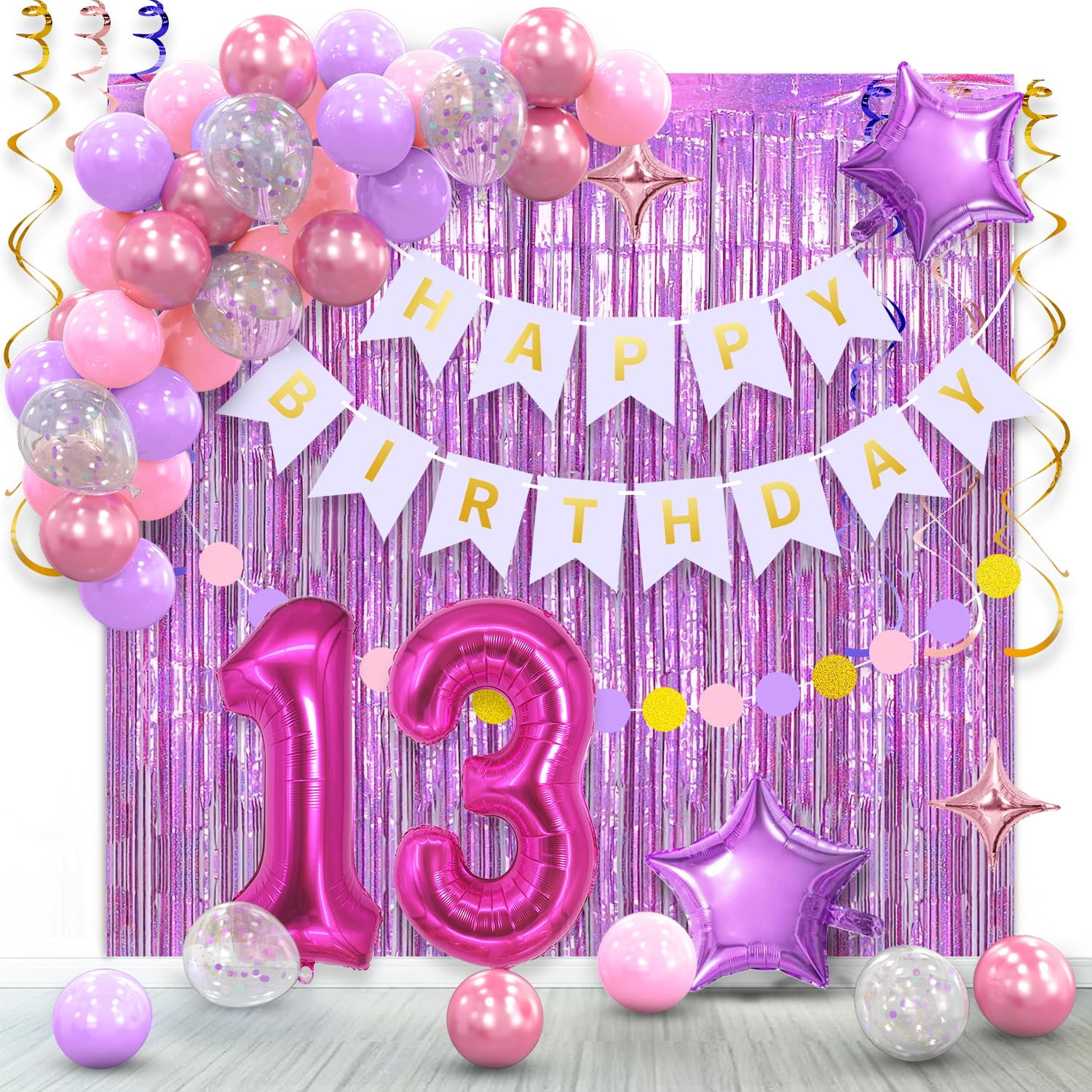 13th Birthday Decorations for Girls Pink Purple - Happy 13th Birthday ...