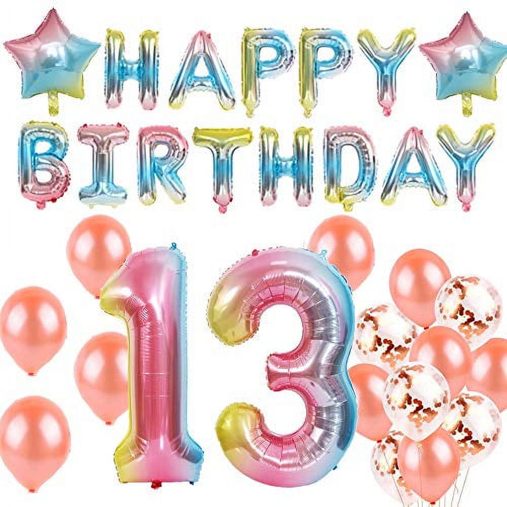 13th Birthday Decorations - Number 13 Balloon - 40 inch Rainbow ...